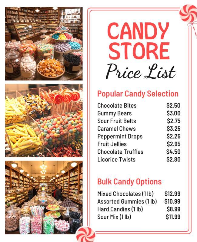 Colorful Candy Store Price List Flyer Template