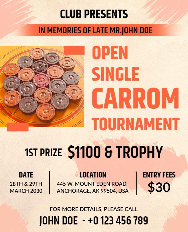 Colorful Carrom Tournament Fundraiser Poster Template