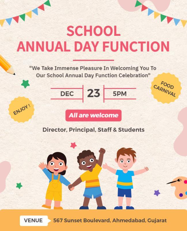 Colorful Cartoon Style School Annual Day Function Poster Template