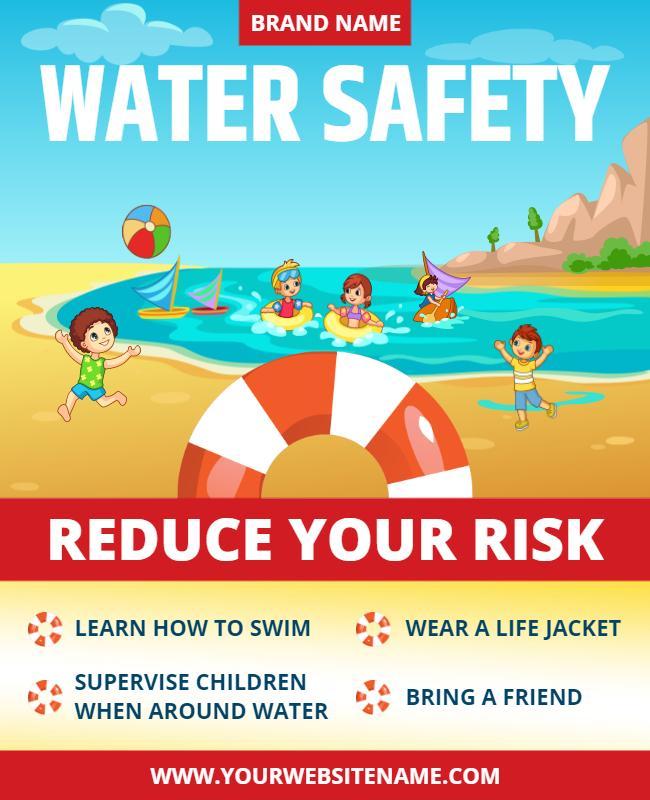 Colorful Cartoon Water Safety Awareness Poster Template