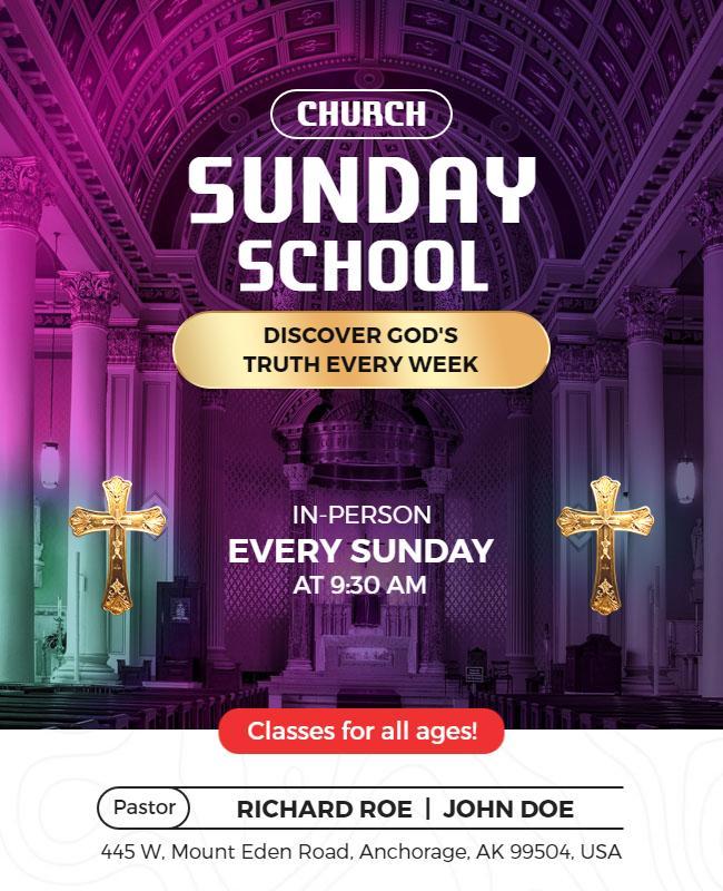 Colorful Church Sunday School Invitation Poster Template