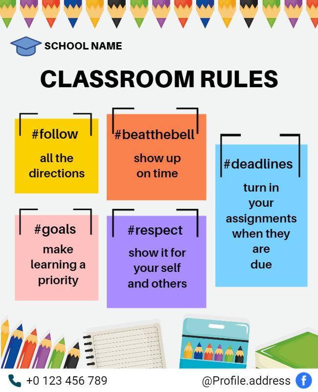 Colorful Classroom Rules with Educational Themes Poster Template
