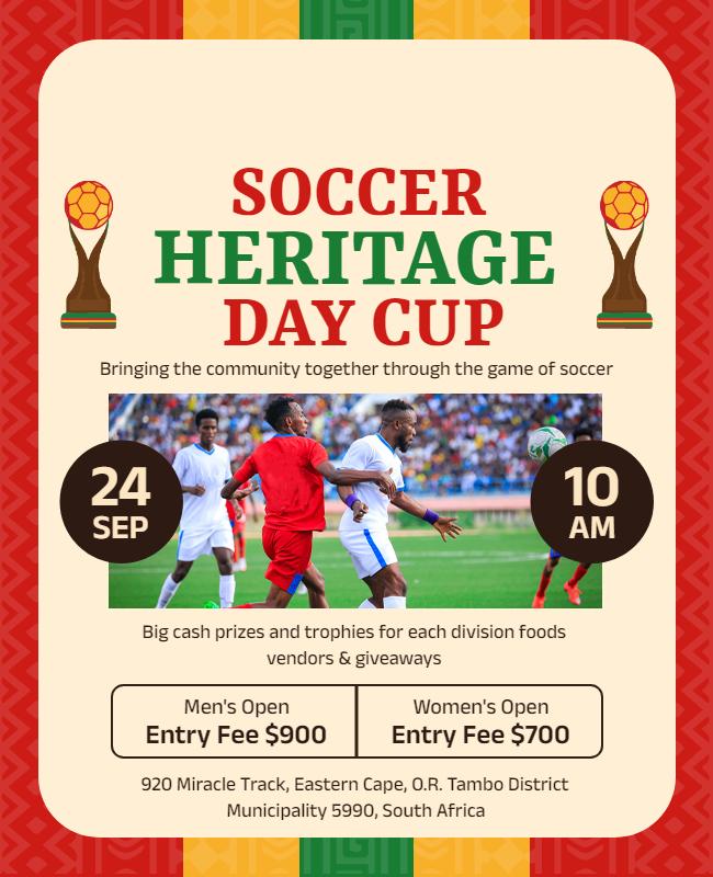 Colorful Community Soccer Heritage Day Cup Event Poster Template