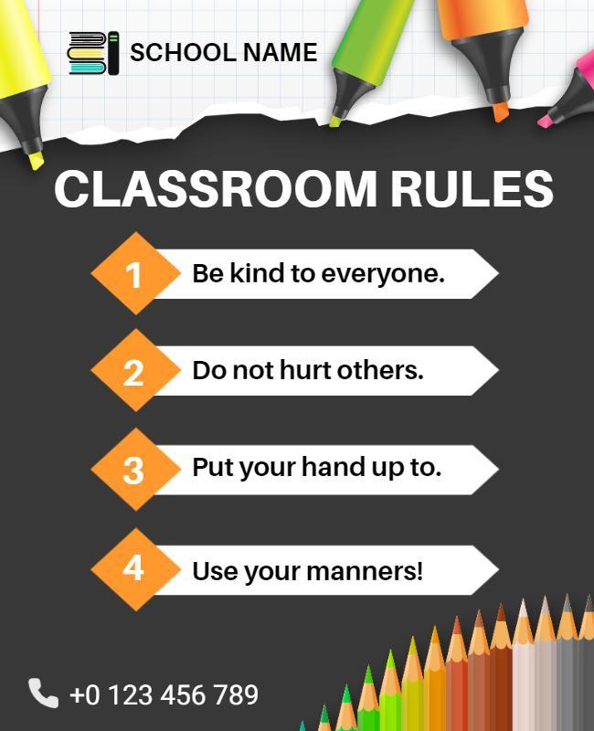 Colorful Creative Classroom Rules Educational Poster Template