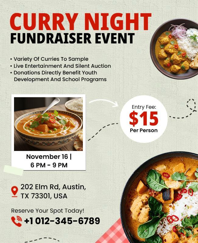 Colorful Curry Dish Showcase for Fundraising Night Flyer Template