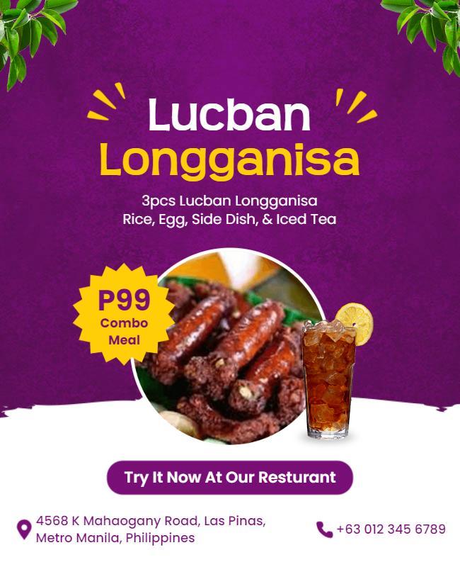 Colorful Food Promotion for Lucban Longganisa Combo Meal Poster Template