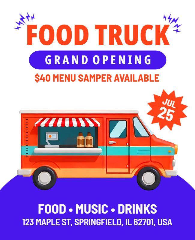 Colorful Food Truck Grand Opening Event Poster Template