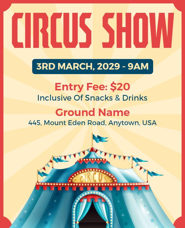 Colorful Fun Circus Show Event Announcement Poster Template