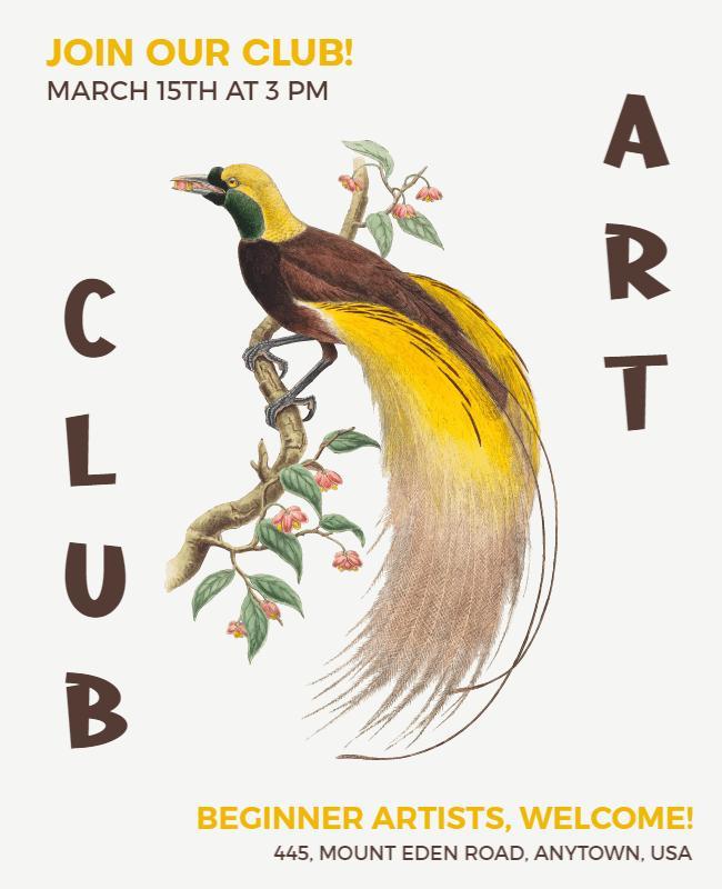 Colorful Hand-Drawn Bird Art Club Invitation Poster Template