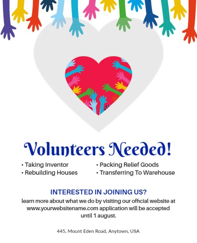 Colorful Heart Hands Community Volunteer Outreach Poster Template