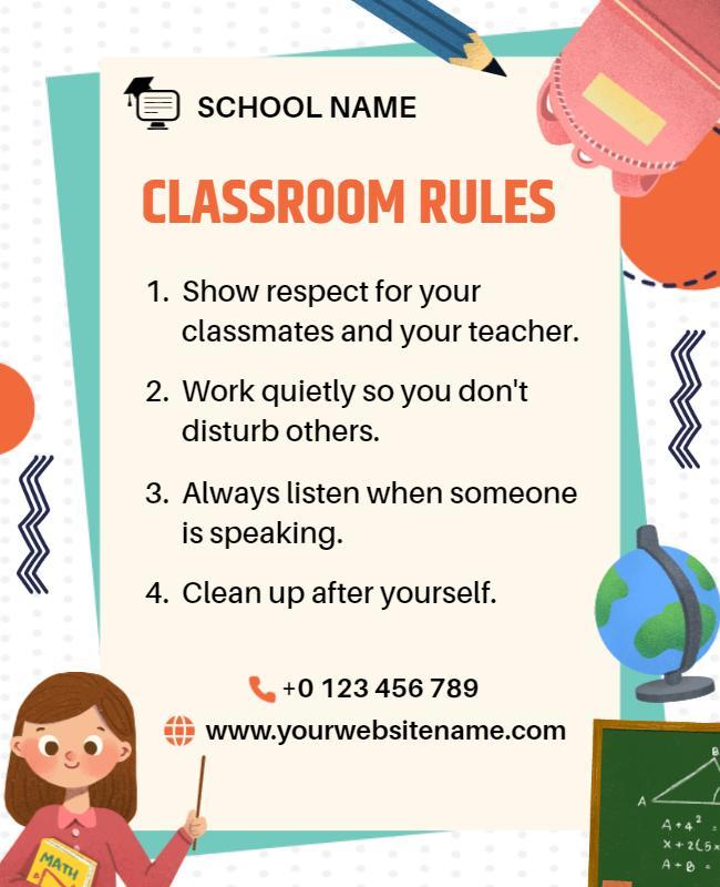 Colorful Illustrated Classroom Rules Educational Poster Template