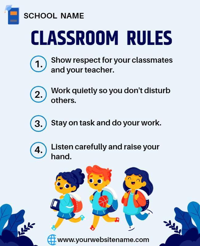 Colorful Illustrated Classroom Rules Guide Poster Template