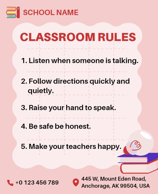 Colorful Illustrated Classroom Rules Poster Template