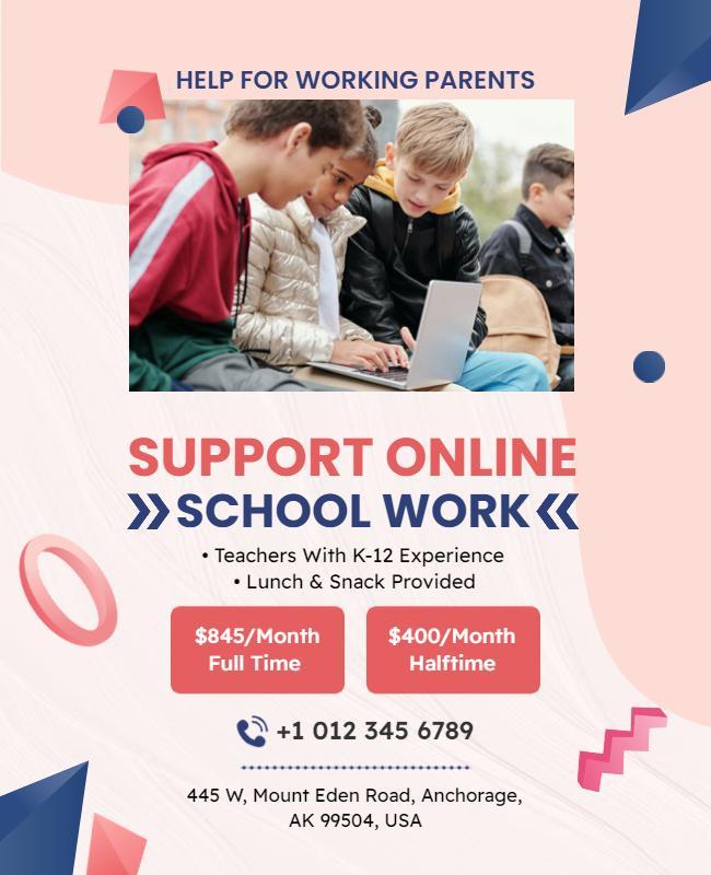 Colorful Modern Support Online School Work Poster Template