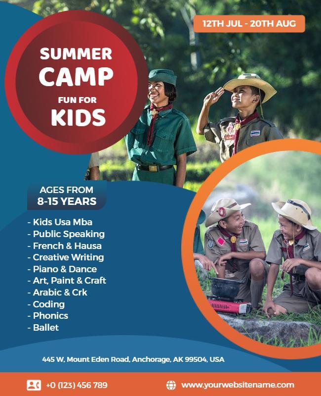 Colorful Summer Camp Adventures for Kids Poster Template