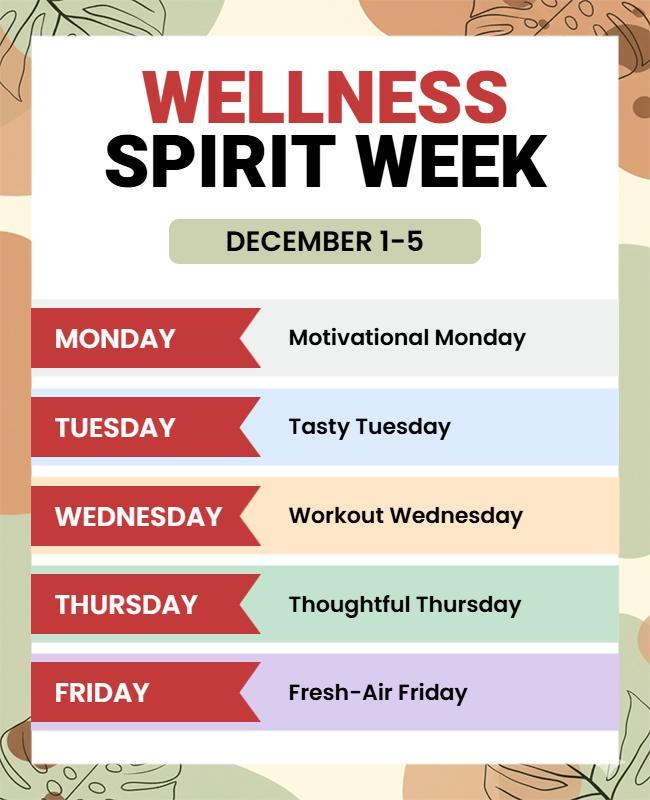 Colorful Wellness Theme for Spirit Week Activities Flyer Template