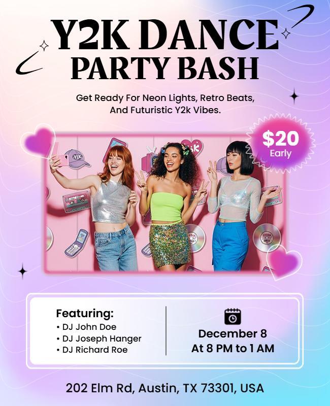 Colorful Y2k Dance Party Bash Event Flyer Template
