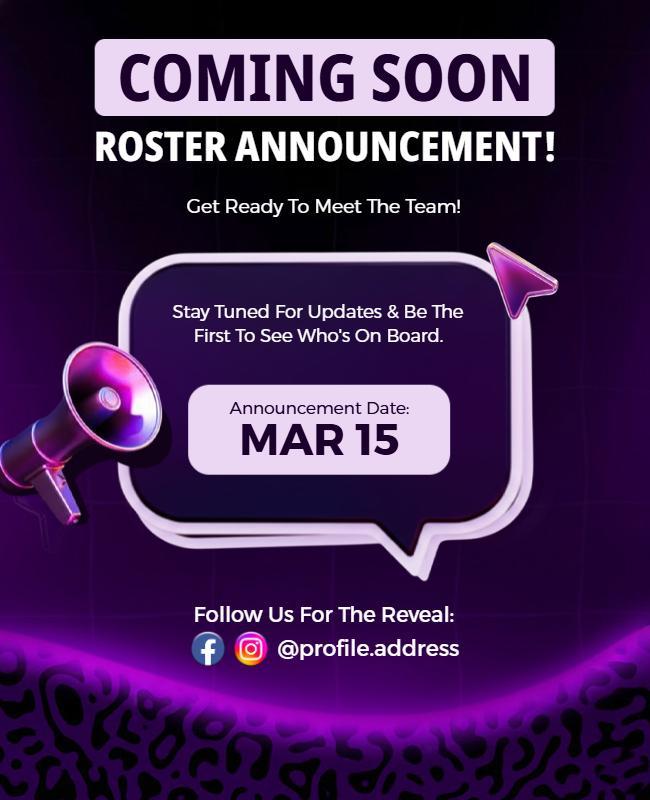 Coming Soon Team Roster Announcement Event Flyer Template