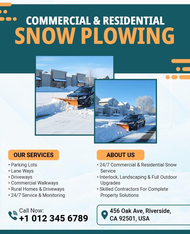 Commercial and Residential Snow Plowing Services Flyer Template