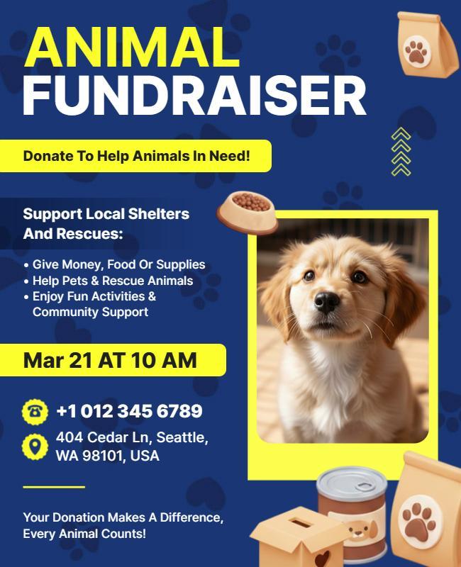 Community Animal Fundraiser Donation Flyer Template