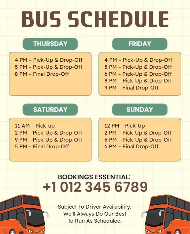 Community Bus Service Schedule Flyer Template