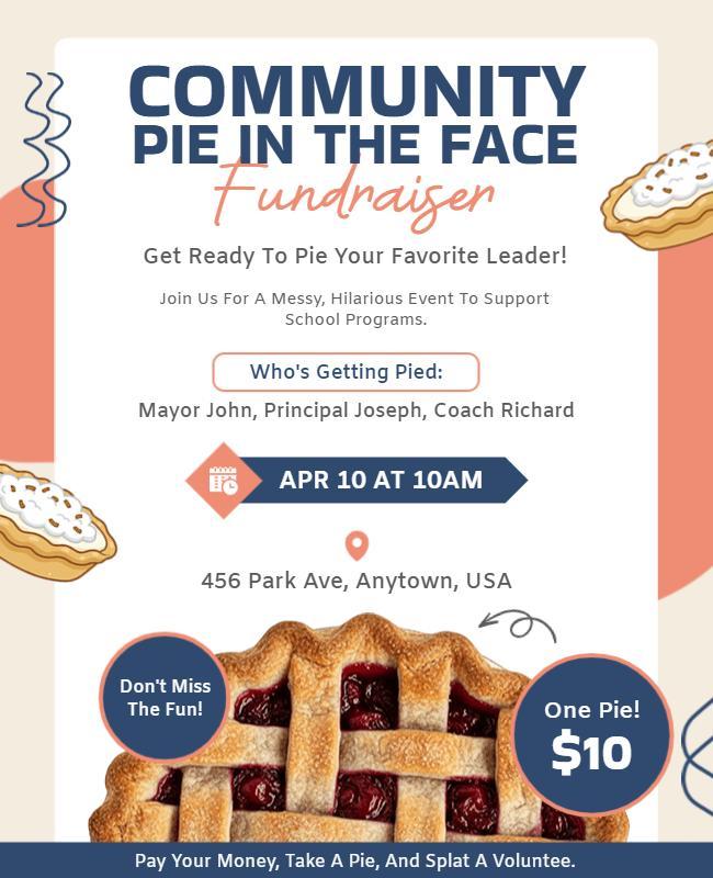Community Fundraiser Pie in the Face Event Flyer Template