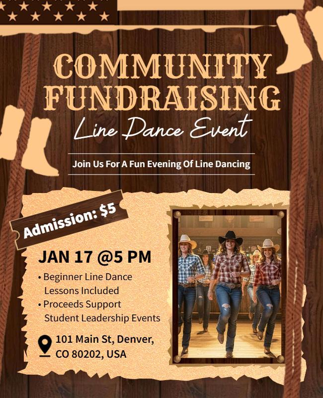 Community Fundraising Line Dance Event Flyer Template