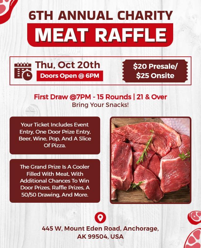 Community Gathering Charity Meat Raffle Event Flyer Template