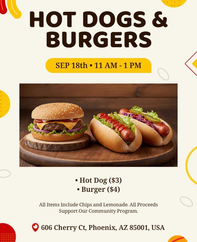 Community Hot Dogs and Burgers Event Flyer Template