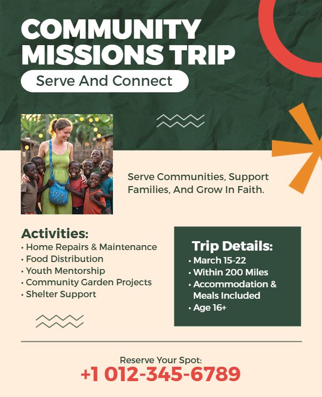 Community Missions Trip Volunteer Opportunity Flyer Template