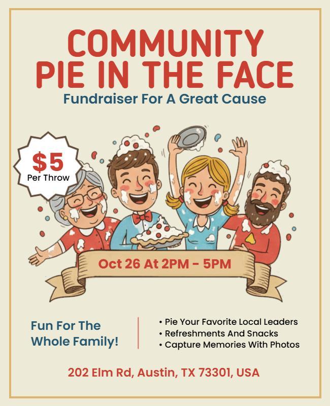 Pie in the Face Flyer Templates for Fundraisers & Community Events