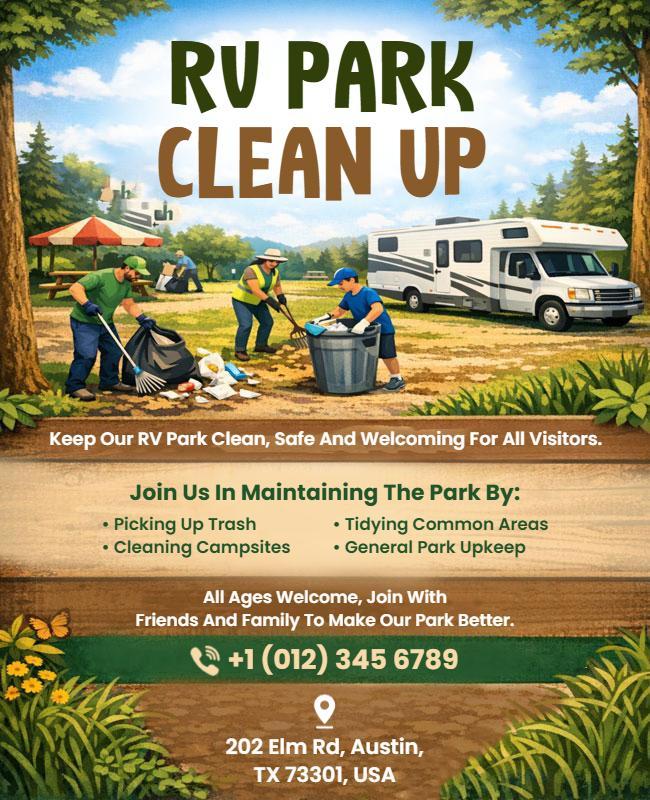 Community RV Park Cleanup Event Flyer Template