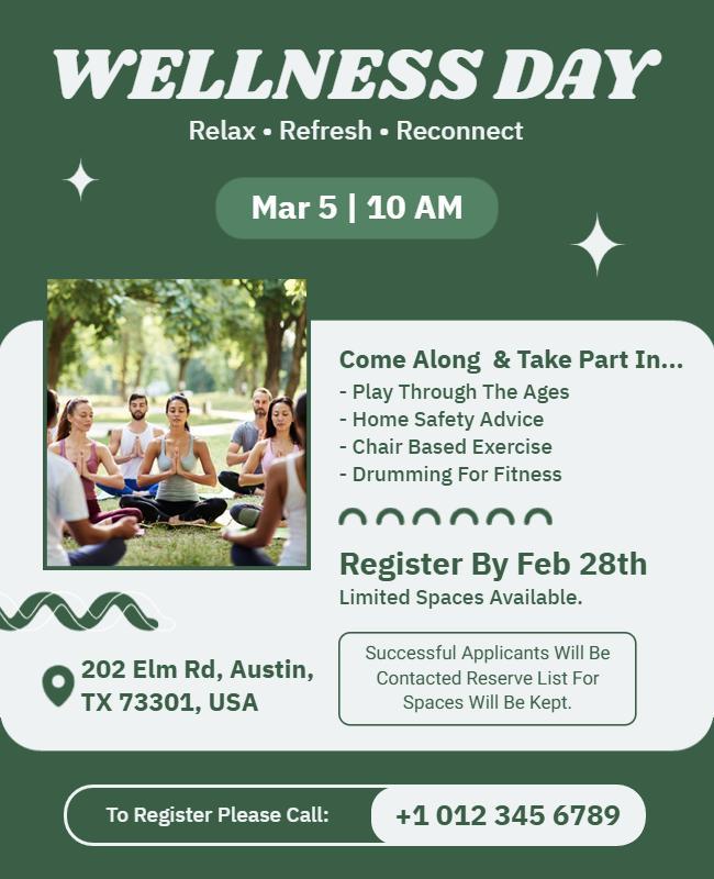 Community Wellness Day Activities Flyer Template