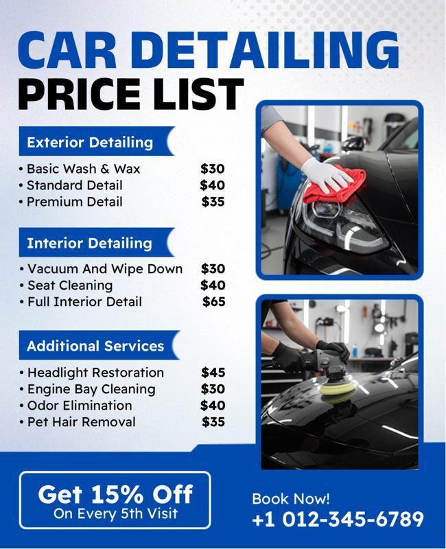 Comprehensive Car Detailing Services Price List Flyer Template