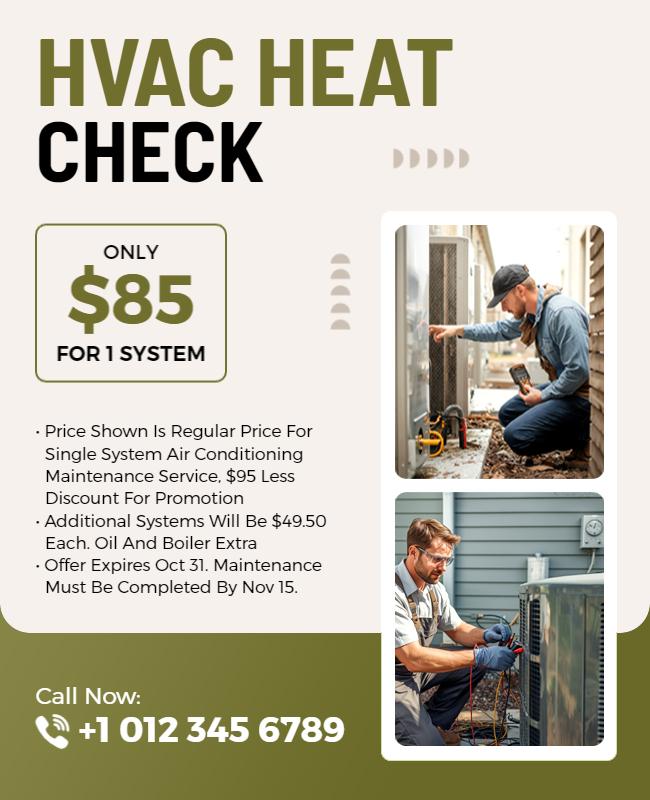 Comprehensive HVAC Heat System Check Flyer Template