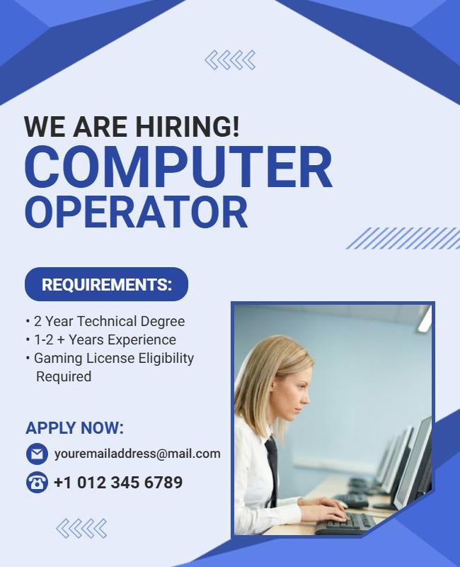 Computer Operator Job Hiring Poster Template
