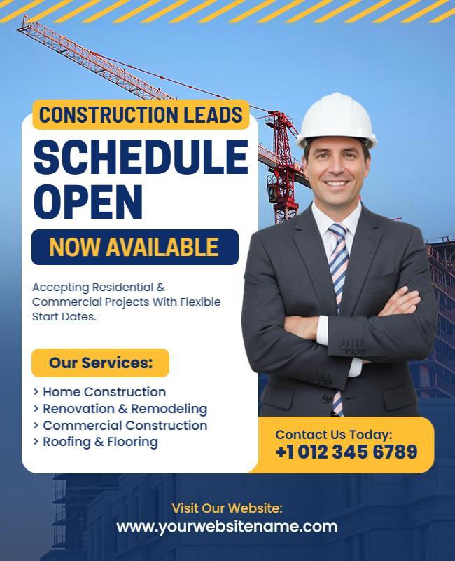 Construction Leads Schedule Opening Flyer Template