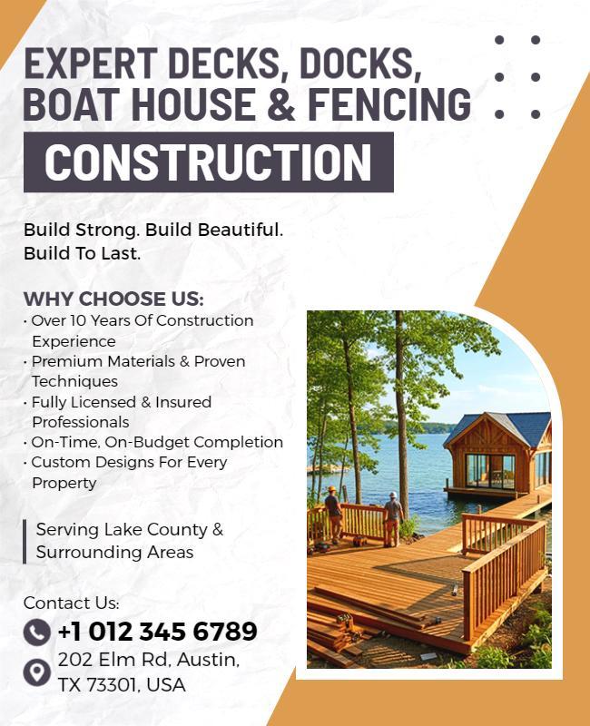 Construction Services for Decks and Docks Flyer Template