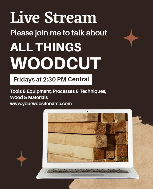 Contemporary Brown Virtual Live Stream on Woodcut Techniques Poster ...