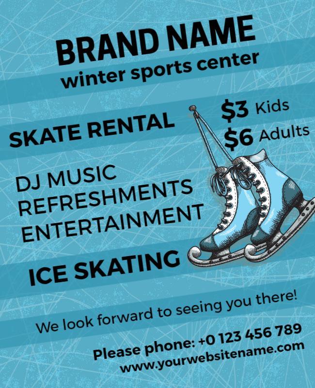 Cool Blue Winter Sports Ice Skating Rental Poster Template