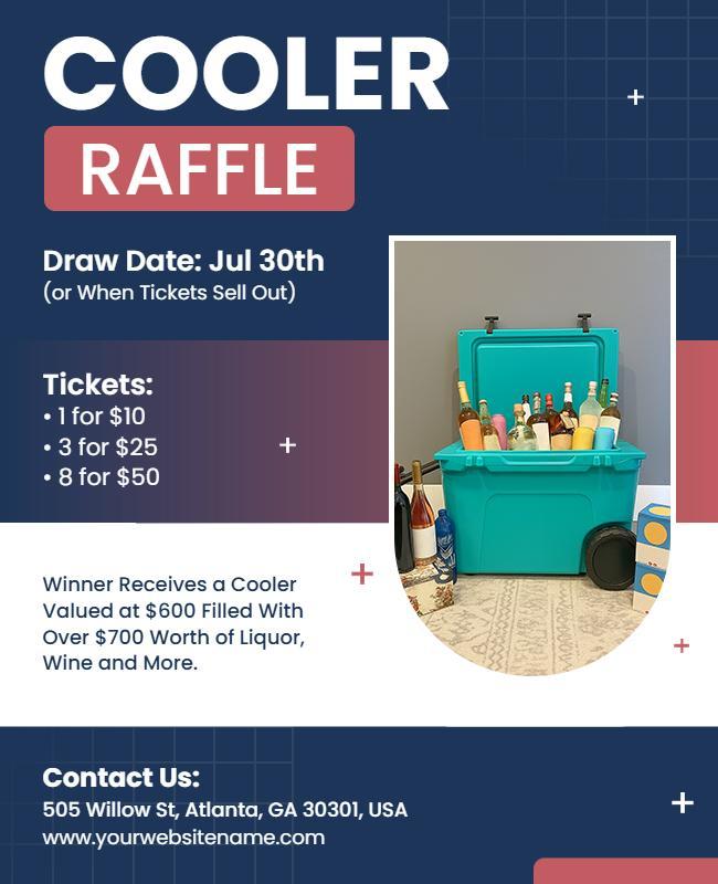 Cooler Raffle Event with Beverage Prize Details Flyer Template