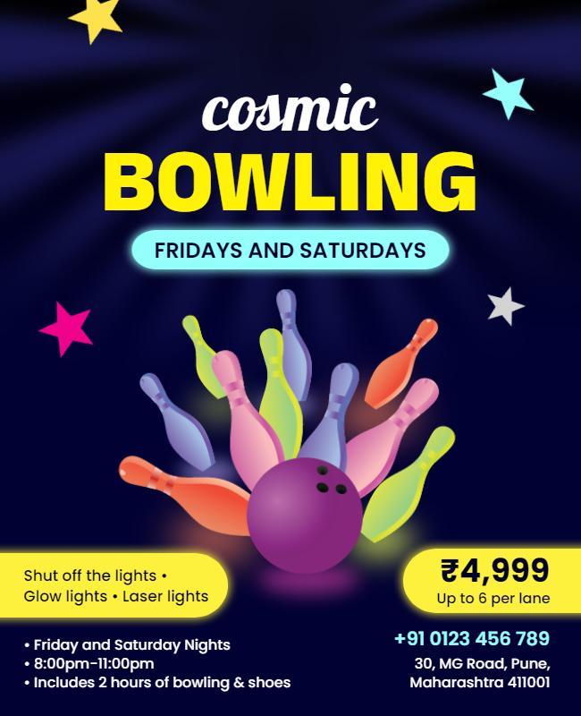 Cosmic Glow Bowling Event Night Fun Poster Template