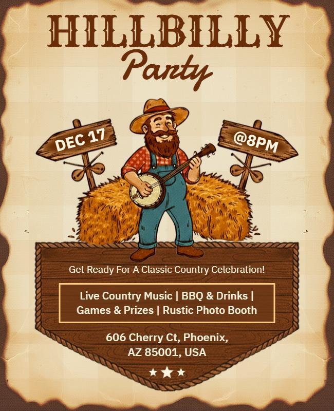 Country Hillbilly Party Event Flyer Template