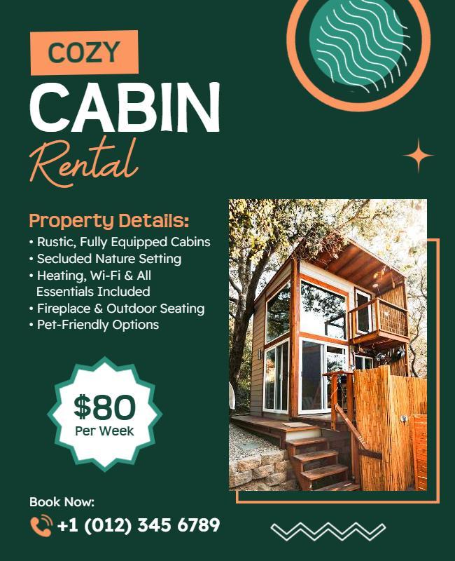 Cozy Rustic Cabin Rental Flyer Template