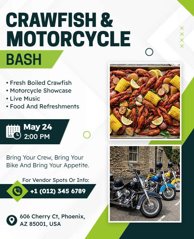 Crawfish and Motorcycle Bash Event Flyer Template