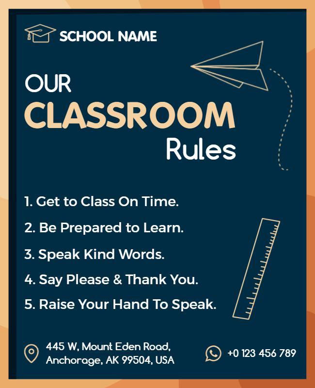 Creative Blue Classroom Rules and Guidelines Poster Template