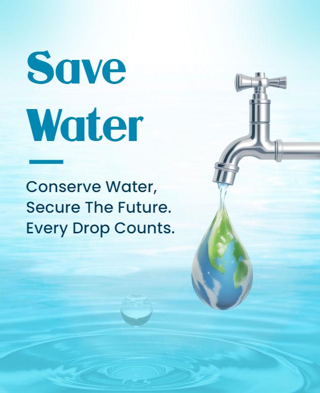 Creative Blue Water Conservation Awareness Poster Template