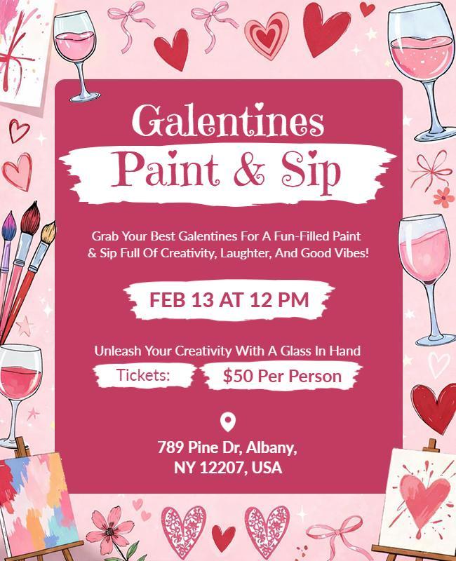 Creative Galentines Paint and Sip Event Flyer Template