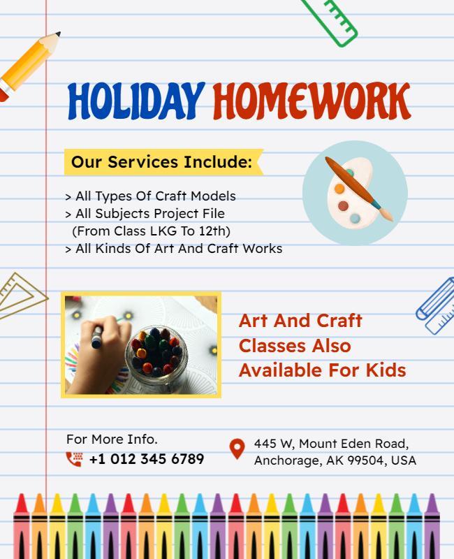 Creative Hand-Drawn School Holiday Homework Poster Template