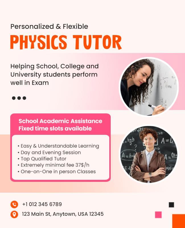 Creative Pink Physics Tutor Academic Assistance Poster Template